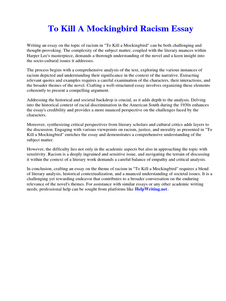 To Kill A Mockingbird Racism Essay | PDF | Benzodiazepine | To Kill A ...