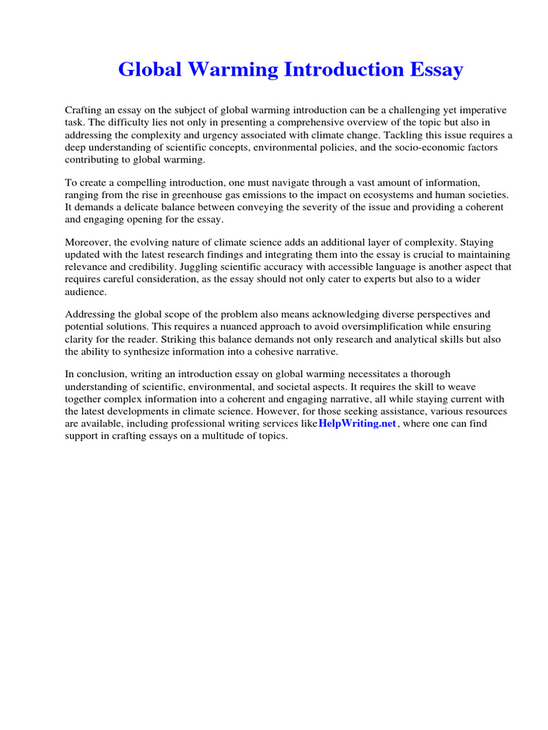 Global Warming Introduction Essay | PDF | Climate Change | Essays
