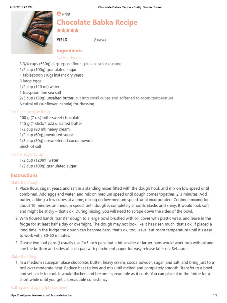 Chocolate Babka Recipe - Pretty. Simple. Sweet | PDF | Chocolate | Cakes