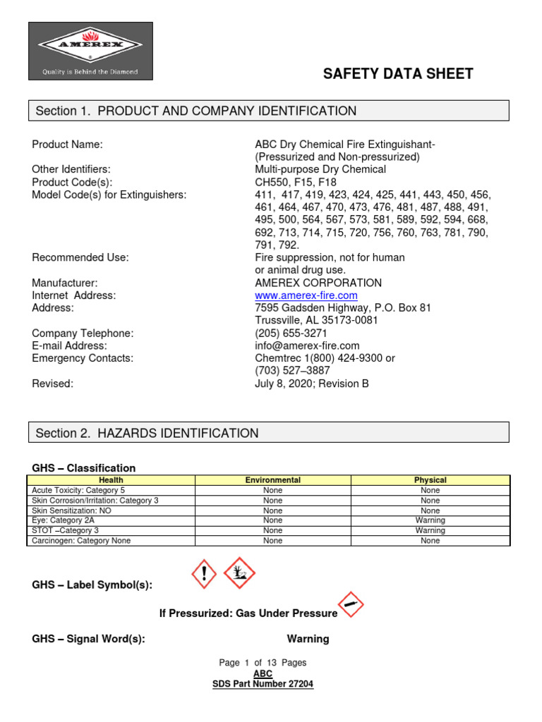 Amerex Fire Extinguisher - MSDS | PDF | Dangerous Goods | Workplace
