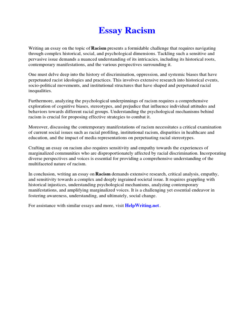 Essay Racism | PDF | Racism | Discrimination & Race Relations