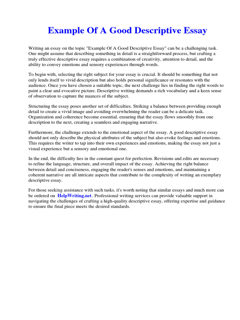 Example of A Good Descriptive Essay | PDF | Essays | Sediment