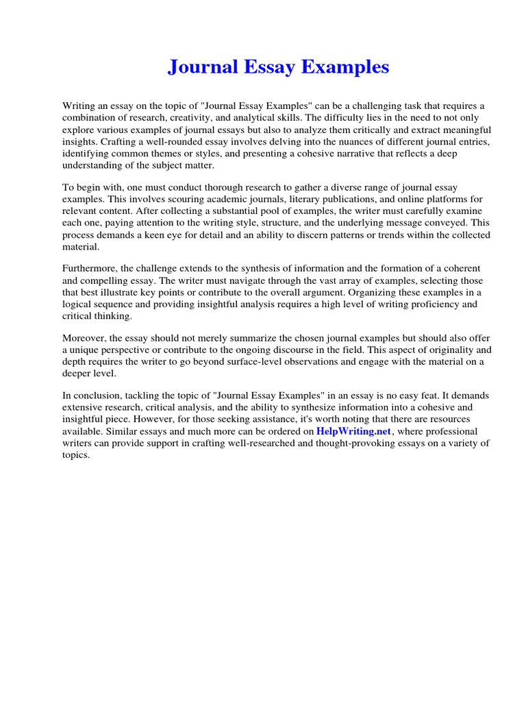 Journal Essay Examples | Download Free PDF | First Amendment To The ...