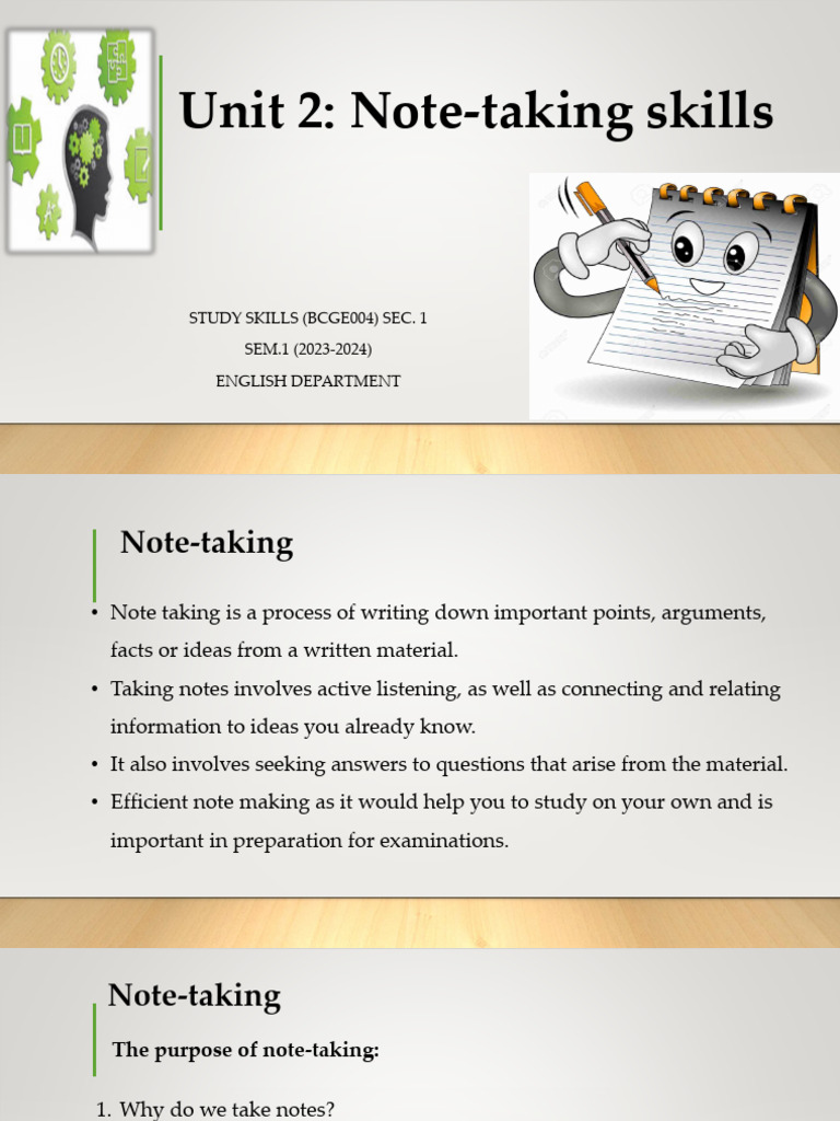 Unit 2.note-Taking Skills | PDF | Cognitive Science | Human Communication