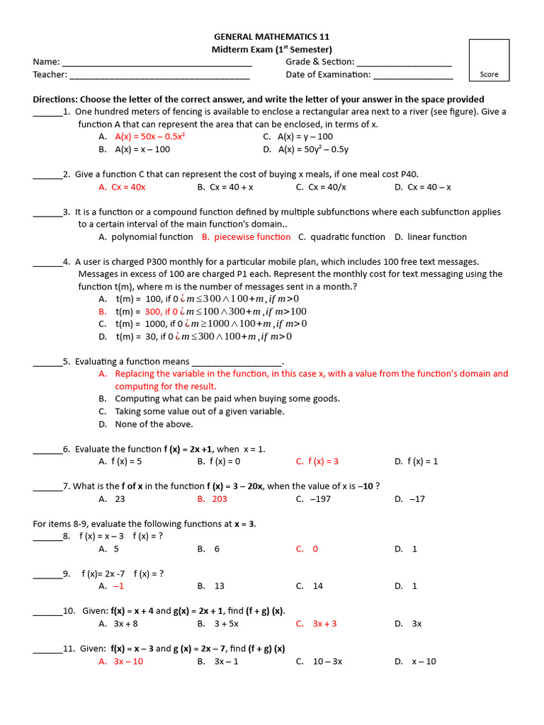 Gen. Math - Quarter 1 Exam (11-HUMS-ALS) | PDF | Function (Mathematics) | T Shirt