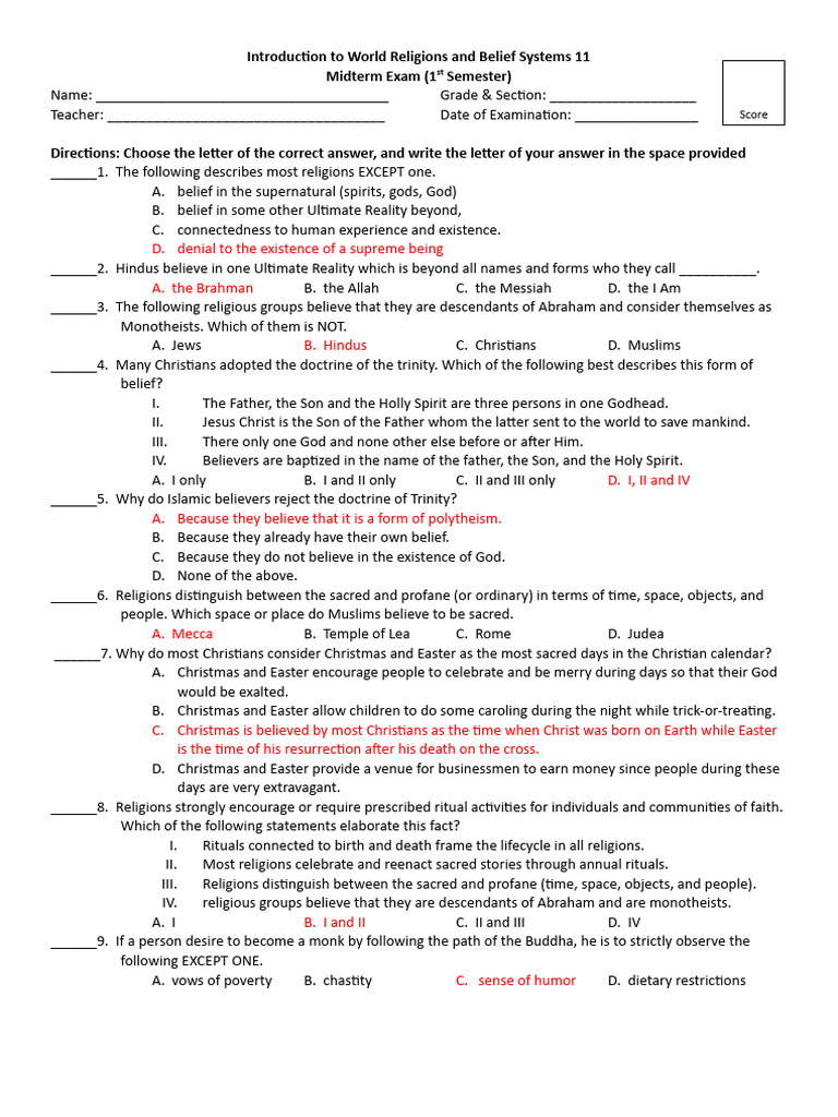 World Religions Midterm Exam Review | PDF | Monotheism | God