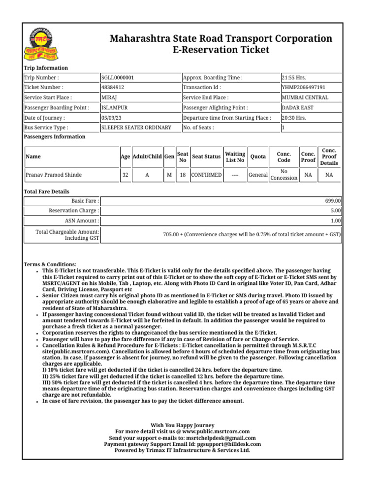 MSRTC - Online Reservation System | PDF | Identity Document | Transport