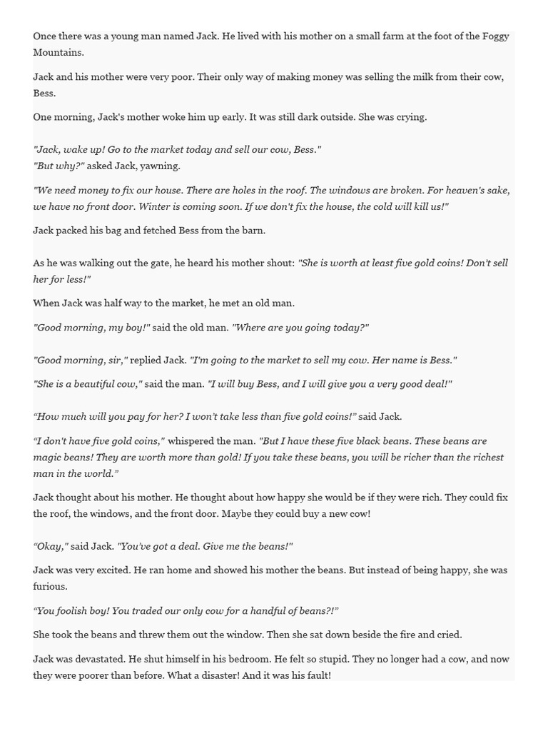 Jack and The Beanstalk Text | PDF | Mystery, Thriller & Crime Fiction | Young Adult