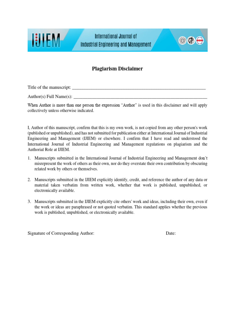Plagiarism Declaration Ijiem | PDF | Computers