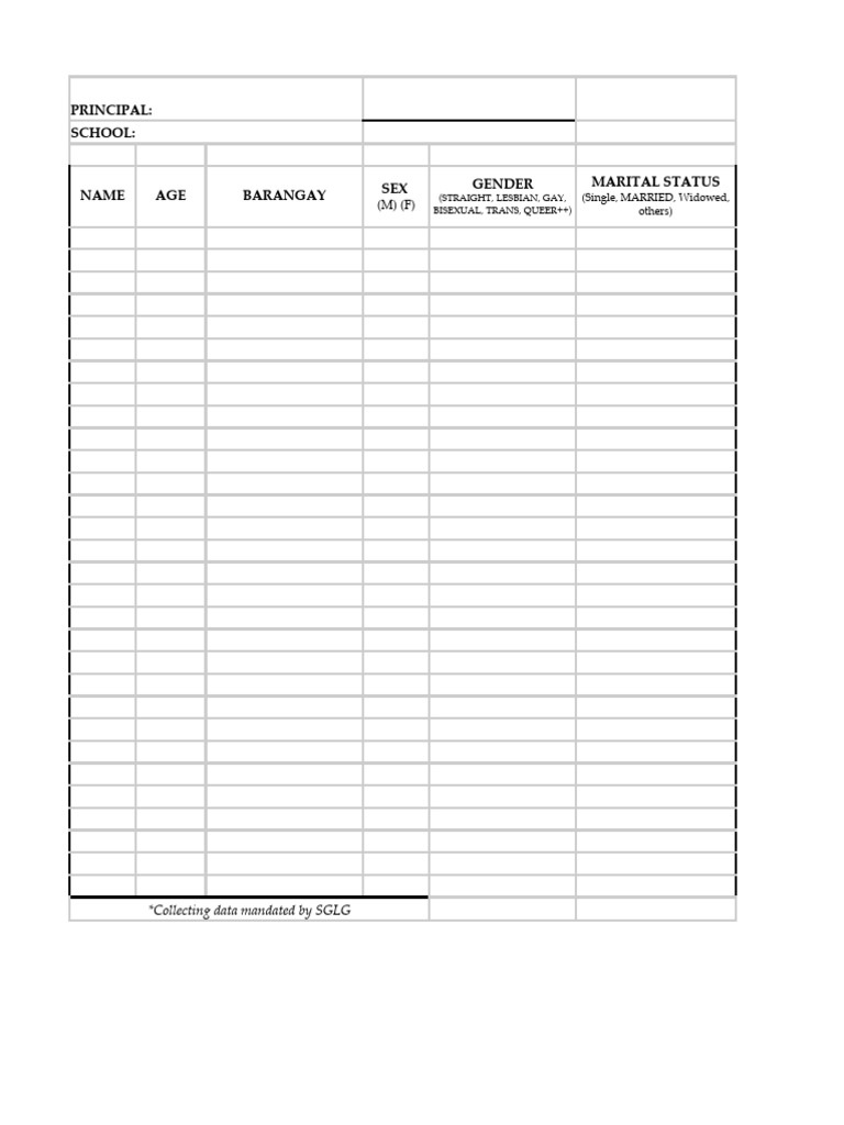 Sex Disaggregated Data Template Pdf