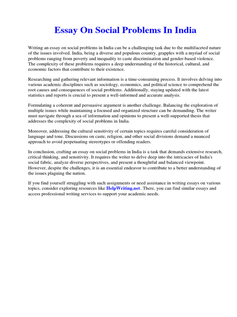 Essay On Social Problems in India | PDF | Ecosystem