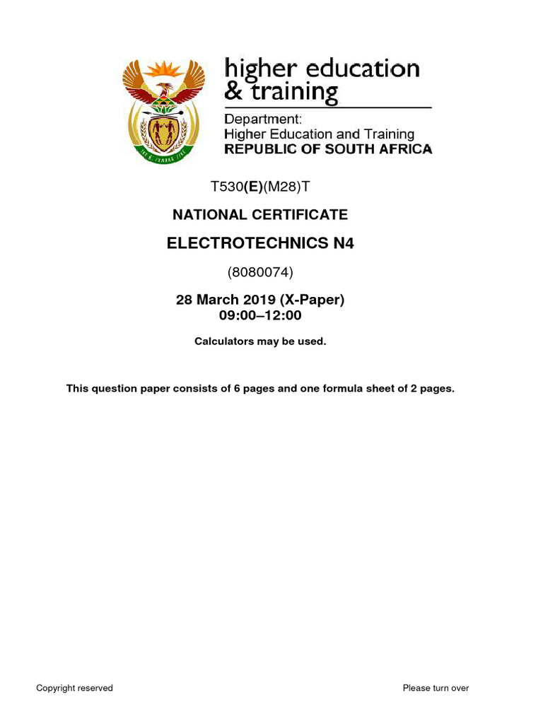 N4 Electrotechnics April 2019 | PDF | Electrical Resistance And ...