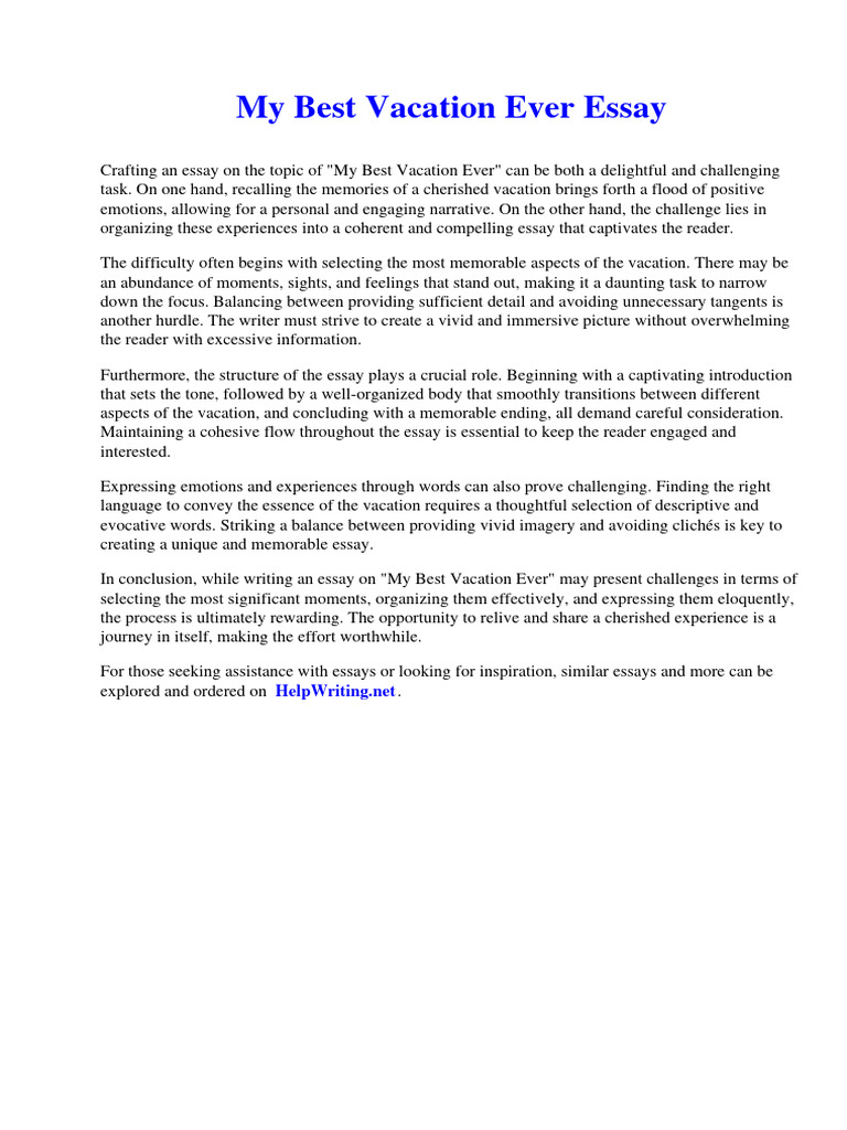 My Best Vacation Ever Essay | PDF | Natural Gas
