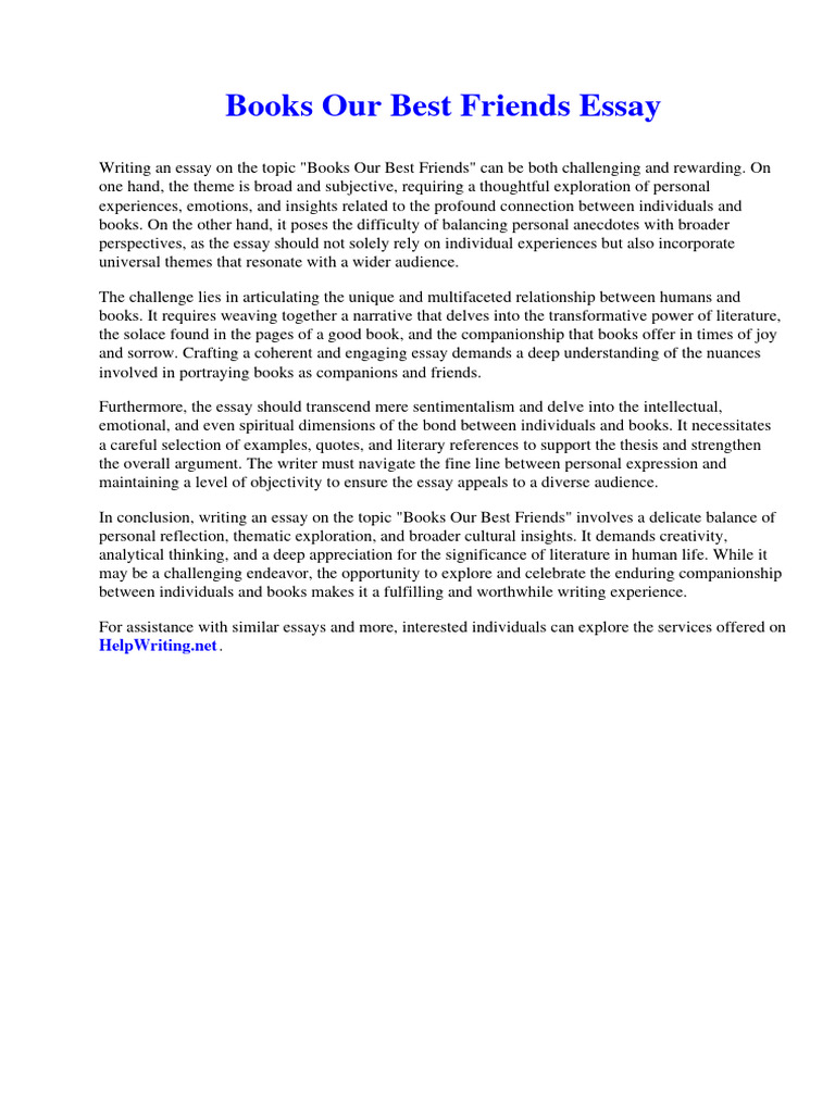 Books Our Best Friends Essay | PDF | Essays | Adam And Eve