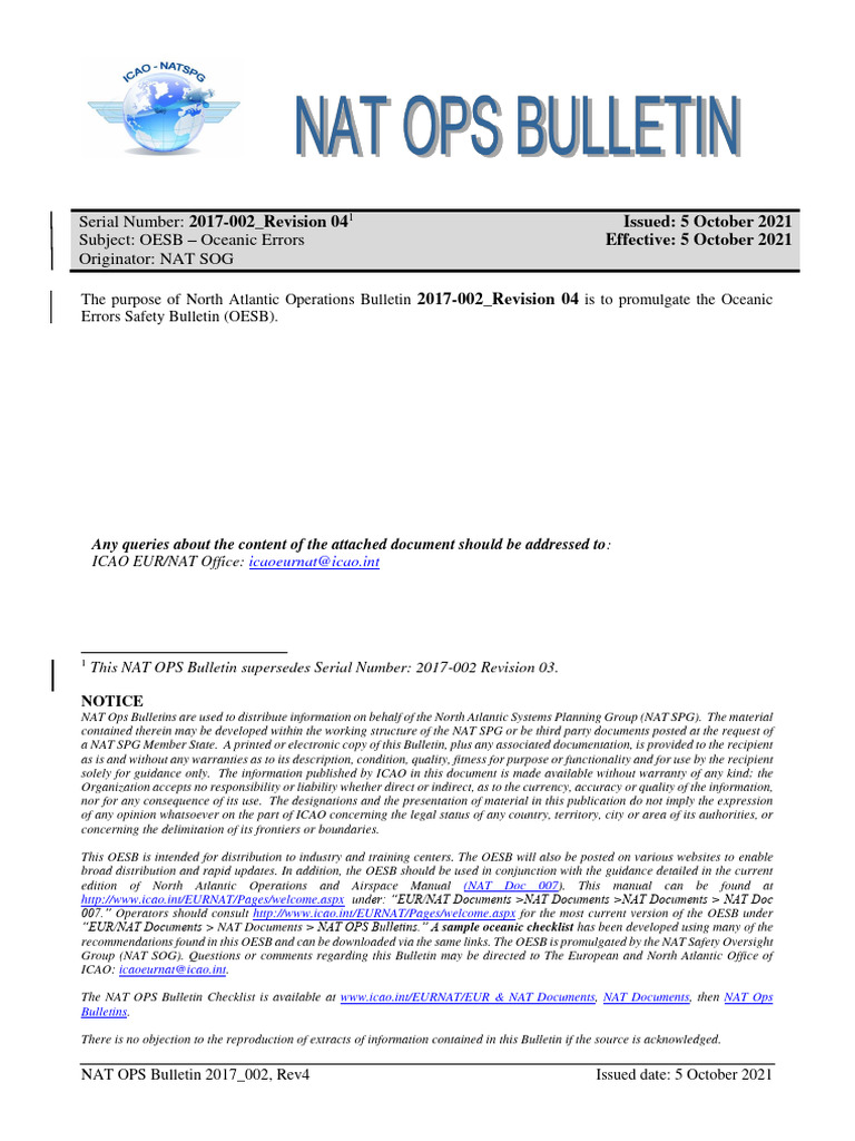 NAT OPS Bulletin 2017 - 002rev04 | PDF | Air Traffic Control ...