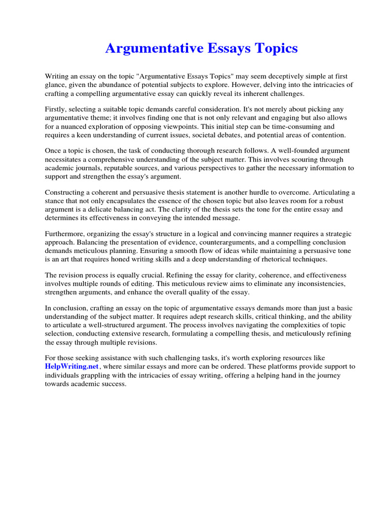 Argumentative Essays Topics | PDF | Essays | Turbine