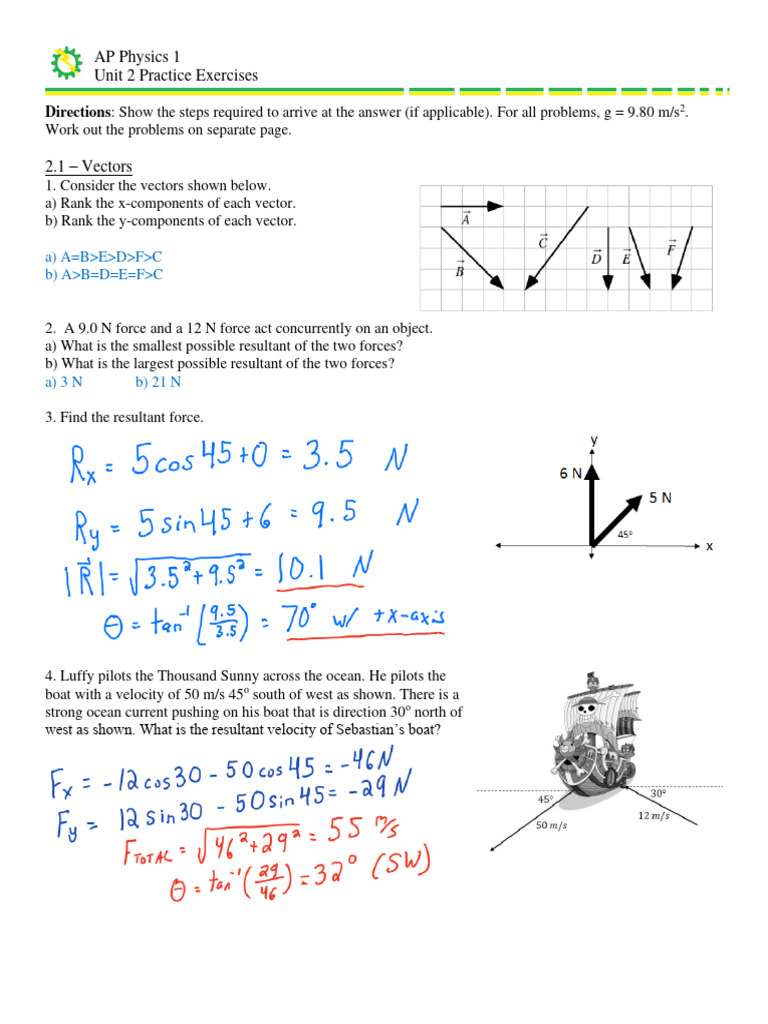 Unit 2 Problems FY21 Answers Thru 2.3 | PDF | Velocity | Force