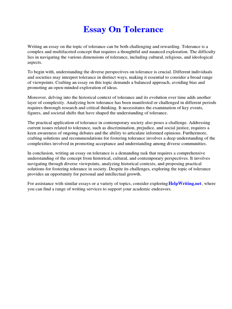 Essay On Tolerance | Download Free PDF | Toleration | Waiting Staff