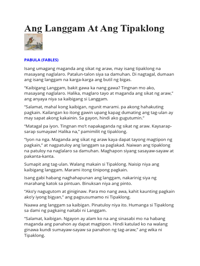 278604066-Ang-Langgam-at-Ang-Tipaklong | PDF