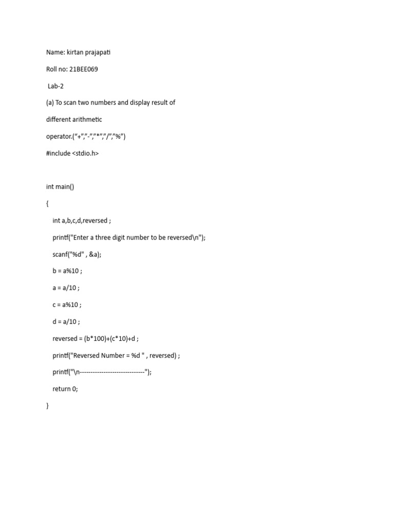 21bee069 Lab2 | PDF | Computer Programming