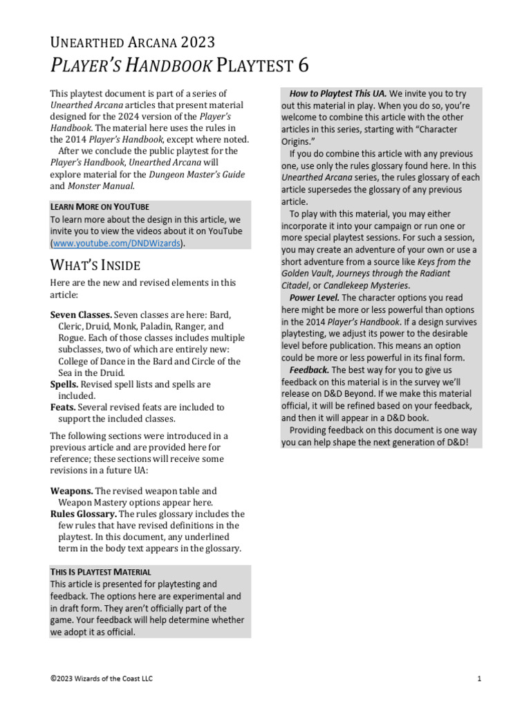 One D&D Playtest 2023: Player's Handbook | PDF | Elf (Dungeons ...