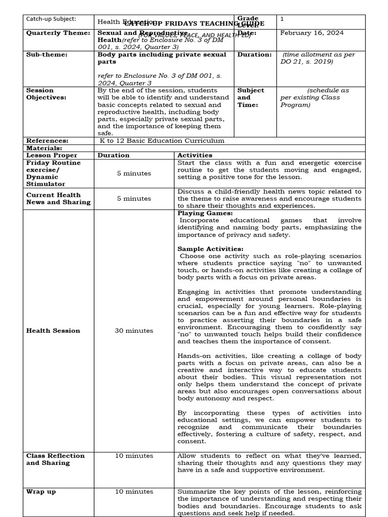 GRADE 1 - Health Ed Catch-Up Plan | Download Free PDF | Learning | Cognition