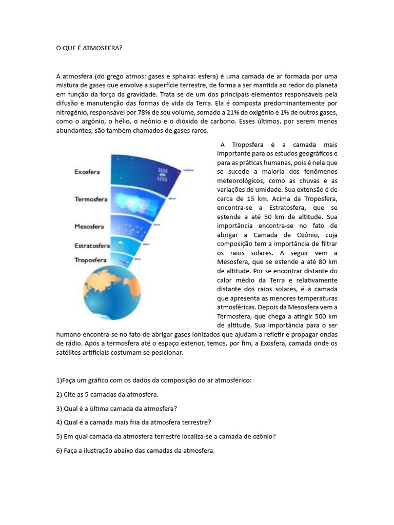 Camadas Da Atmosfera | PDF | Atmosfera da Terra | Atmosfera