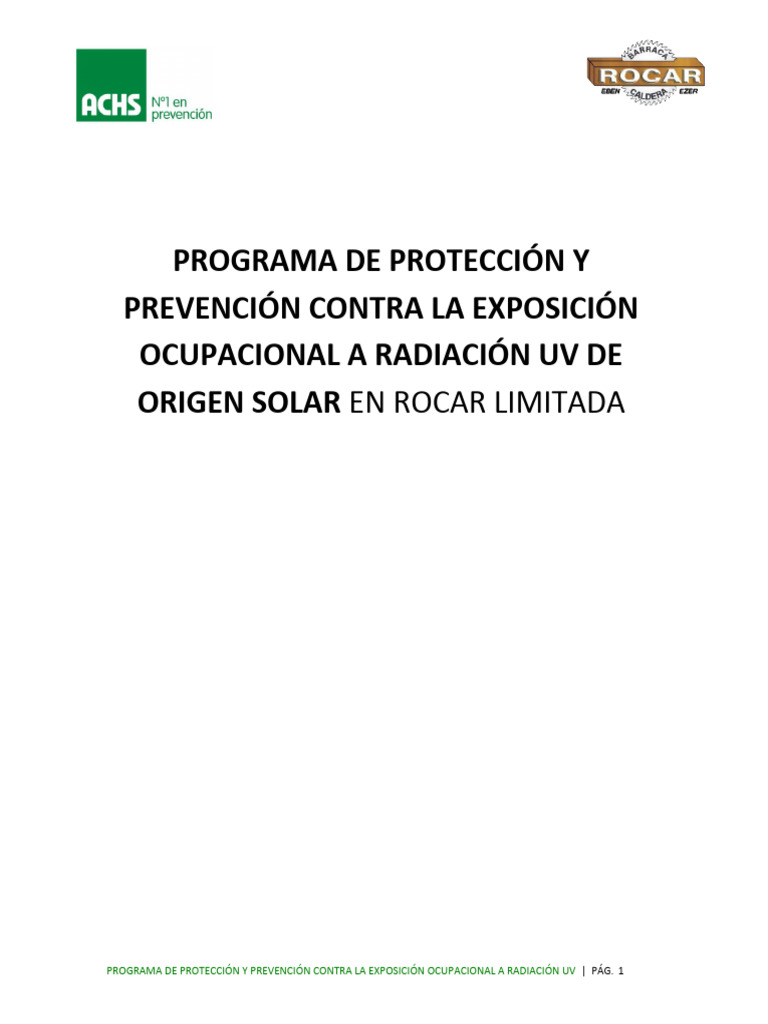 Programa de Protección y Prevención Radiación Uv de Origen Solar 2021 | PDF | Ultravioleta | Dom