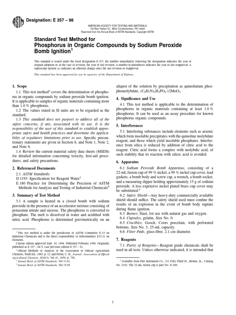 Phosphorus in Organic Compounds by Sodium Peroxide Bomb Ignition | PDF ...