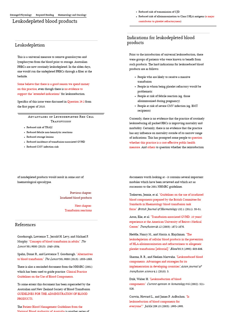 Leukodepleted Blood Products - Deranged Physiology | PDF | Blood ...