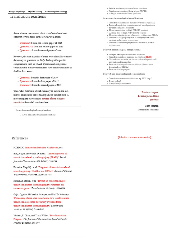 Transfusion Reactions - Deranged Physiology | PDF | Blood Transfusion ...
