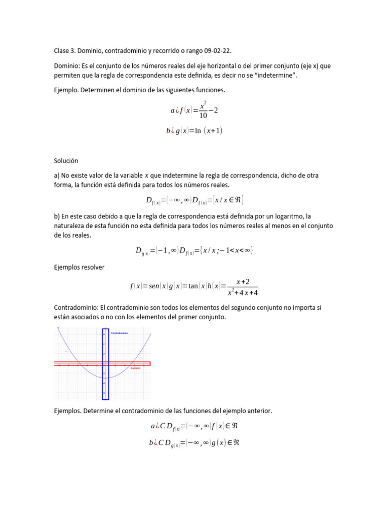 Clase 3. Dominio, Contradominio y Recorrido o Rango 09-02-22. | PDF ...