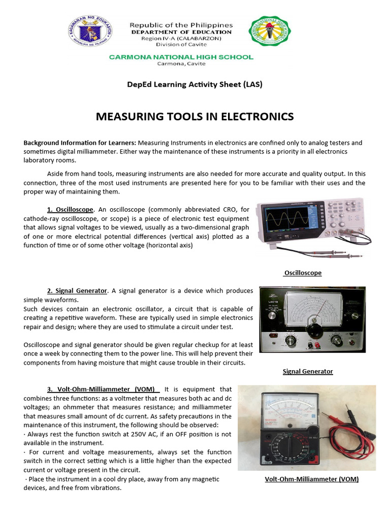 Electronics Measuring Tools Guide | PDF | Voltage | Physical Quantities