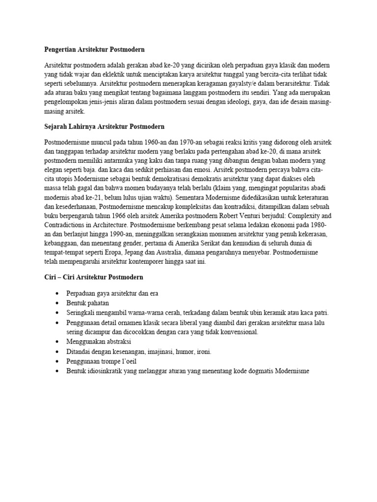 Pengertian Arsitektur Postmodern | PDF Pengertian Arsitektur Postmodern | PDF
