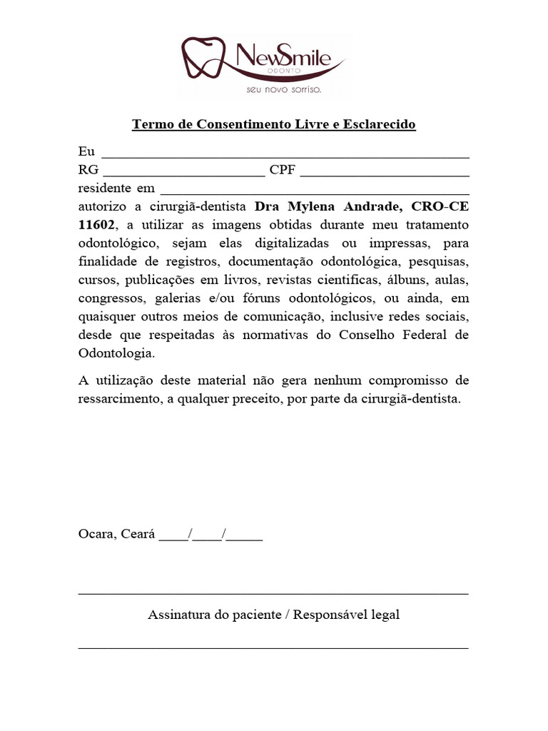 Consentimento para Uso de Imagens Odontológicas | PDF | Bem-estar