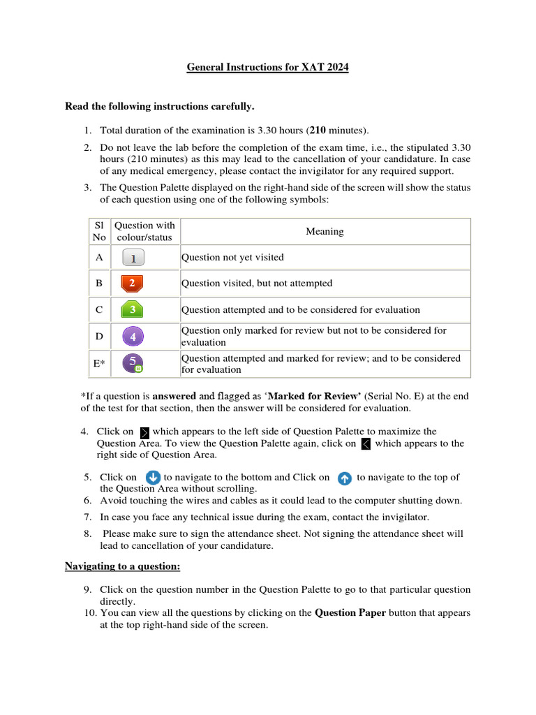 General Instructions XAT 2024 | PDF | Essays | Multiple Choice