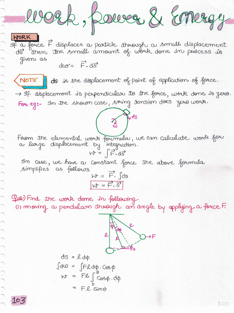Work, Power & EnergyColorful Physics Topper's Notes | PDF