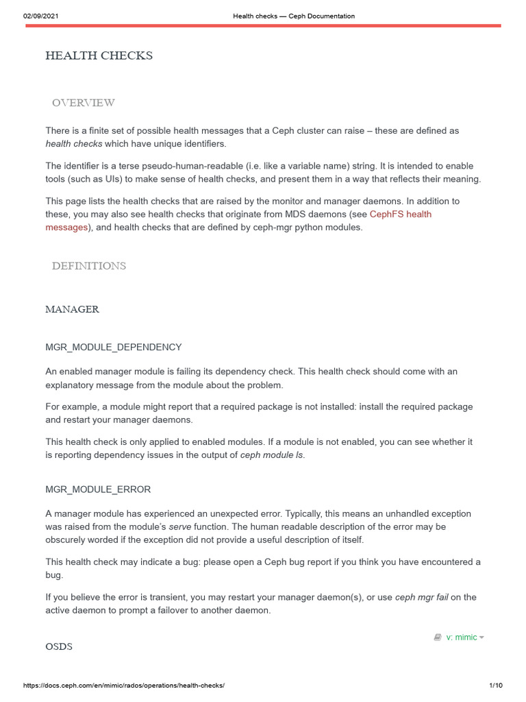 Health checks — Ceph Documentation | PDF | Cpu Cache | Software Bug
