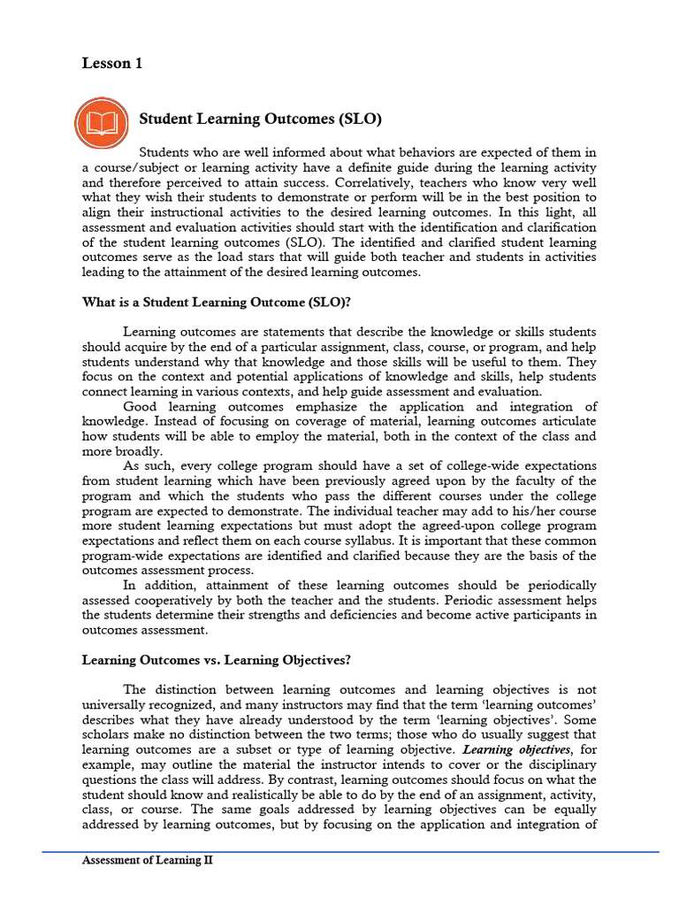 Understanding Student Learning Outcomes | PDF | Learning | Teachers