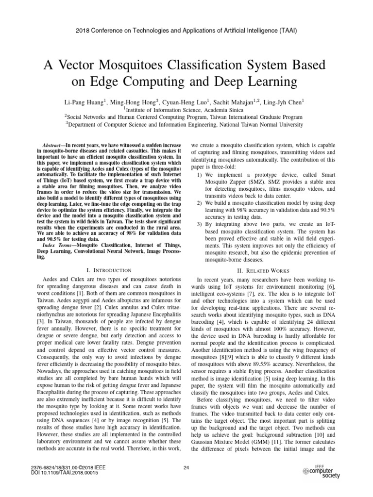 A Vector Mosquitoes Classification System Based Edge Computing And Deep Learning Pdf Deep