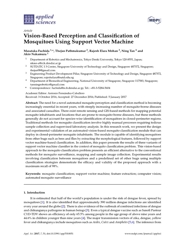 Vision-Based Perception and Classification of Mosquitoes Using Support Vector Machine | PDF ...