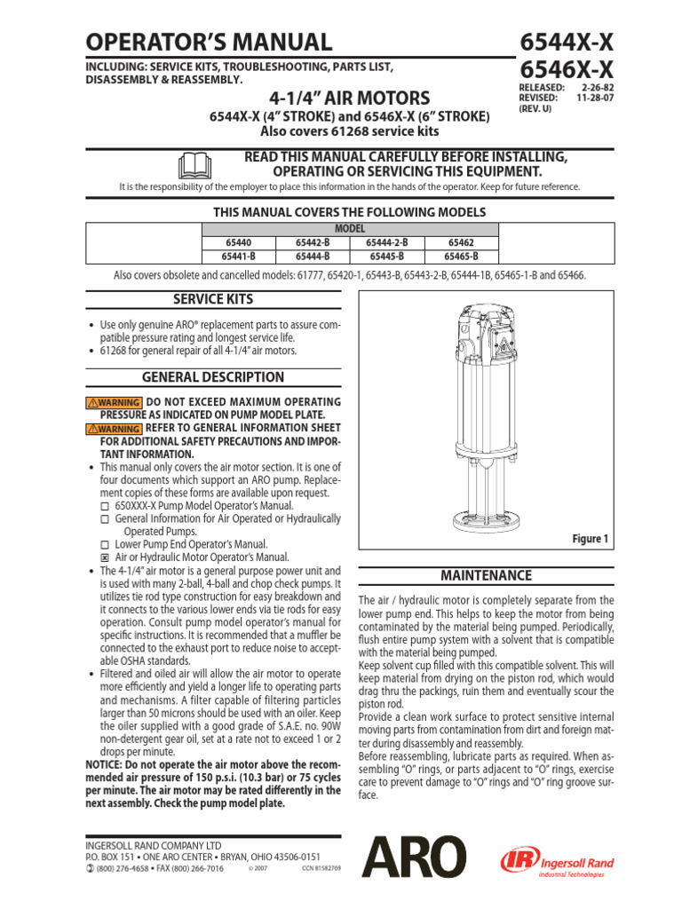 Operator'S Manual 6544X-X 6546X-X: 4-1/4" AIR MOTORS | PDF | Piston | Valve