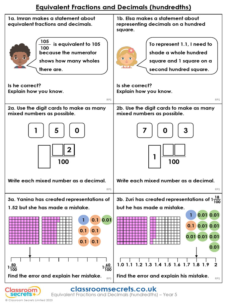 Year 5 Equivalent Fractions & Decimals | PDF | Decimal | Division ...