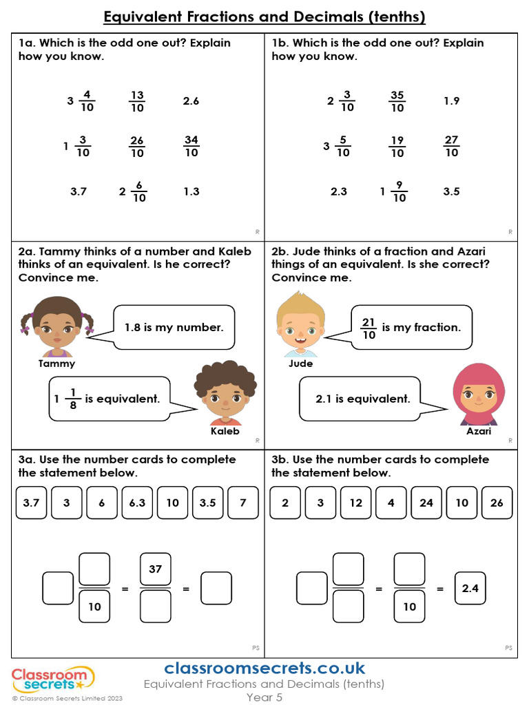 Year 5 Equivalent Fractions & Decimals | PDF | Decimal | Notation