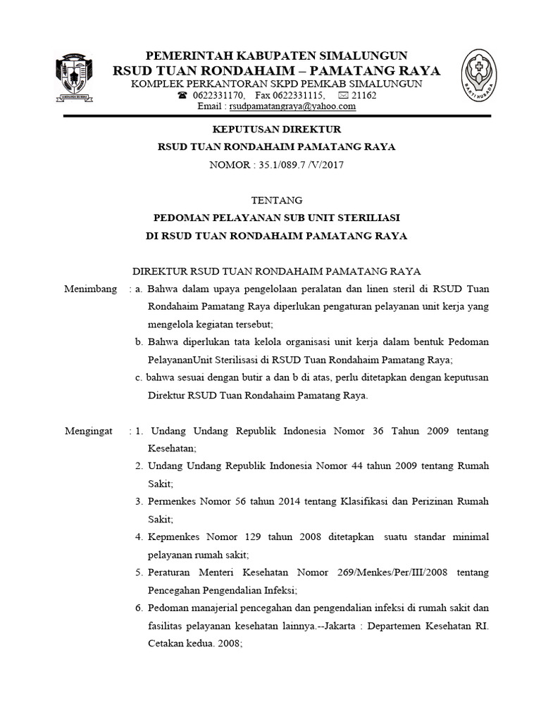 SK Pedoman Pelayanan CSSD | PDF | Pengembangan Diri | Kesehatan Holistik