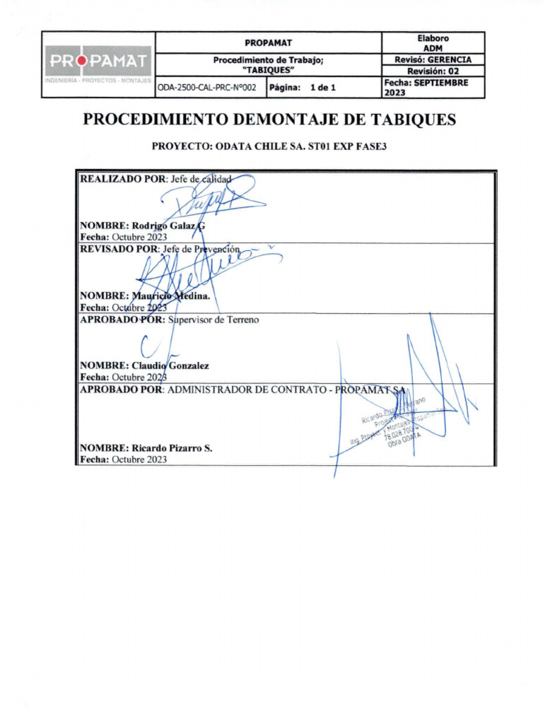 Oda-2500-Cal-Prc N°0002 Rev.02 Proc Mont Tab | PDF