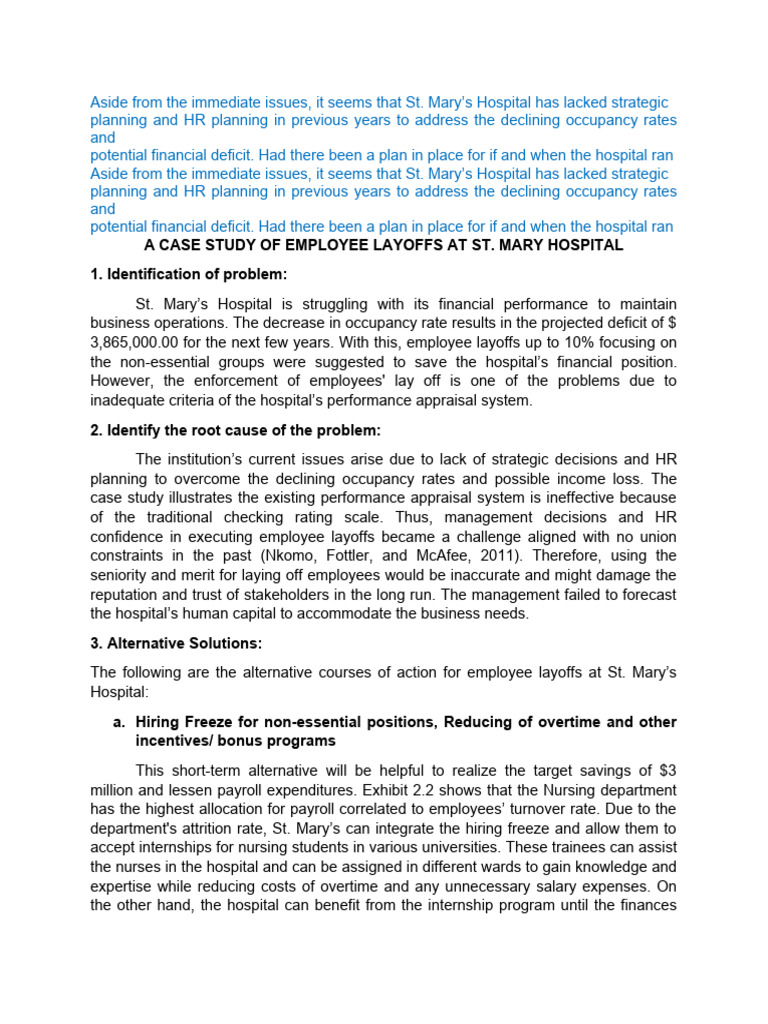 Layoffs at St. Mary Hospital | PDF | Layoff | Economies