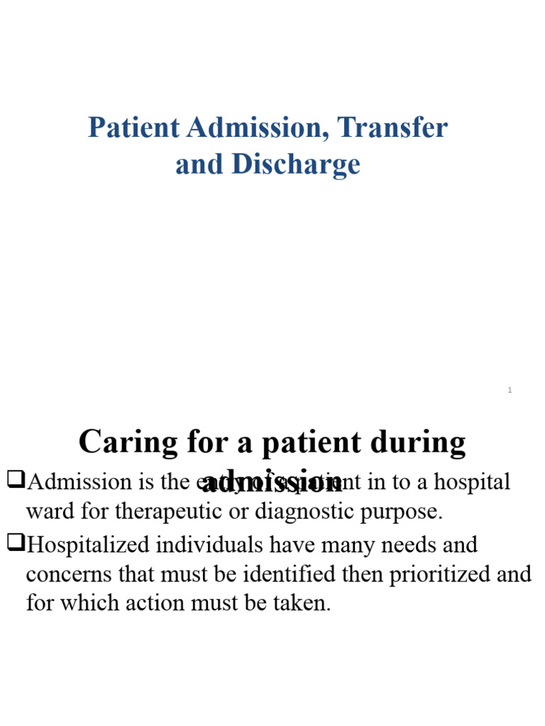 Patient Admission, Transfer and Discharge | PDF | Patient | Hospital