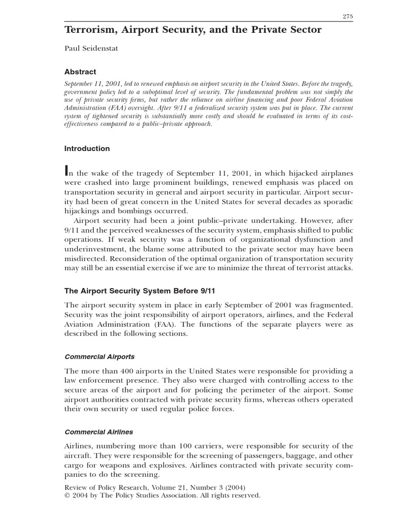 Terrorism, Airport Security, and The Private Sector | PDF ...