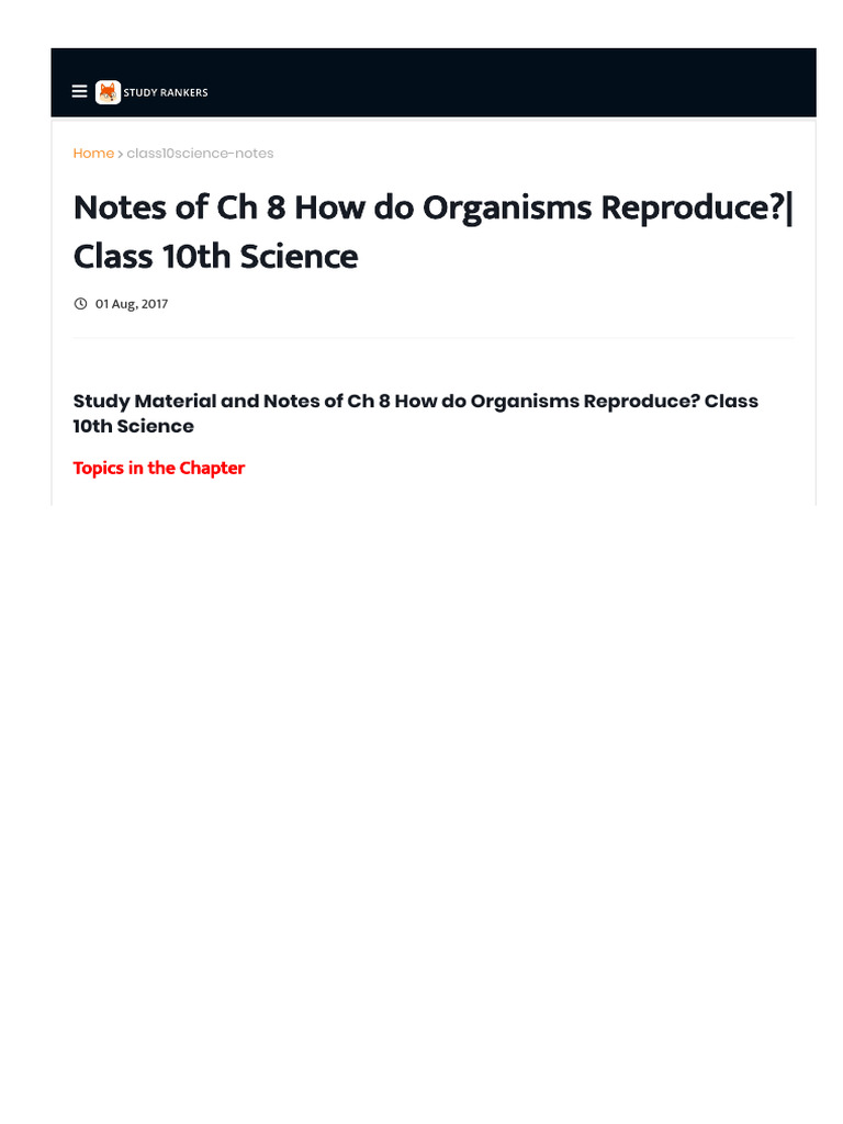 WWW Studyrankers Com 2017 08 Notes of CH 8 How Do Organisms Reproduce ...